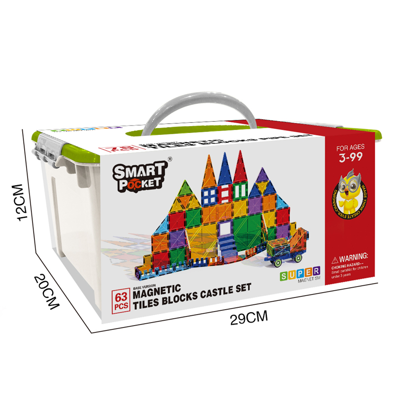 儿童磁力拼接玩具-彩窗磁力片城堡套装63PCS-基础版（收纳装）S-C025 - 天坊玩具店订货平台，义乌天坊玩具店订货平台